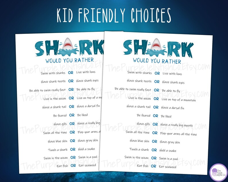 Shark Would You Rather Game, Printable Shark Birthday Party Idea, Shark ...