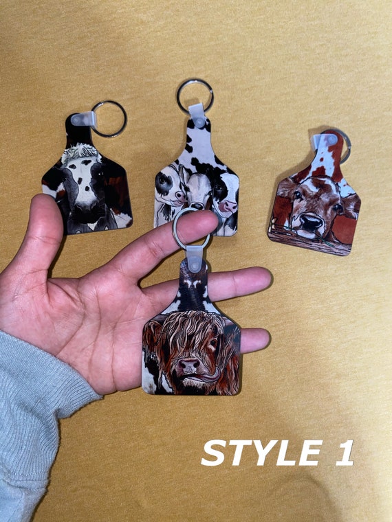 Cow Tag Key Chain Cow Hide Highland Cow Tag Custom Cow | Etsy UK