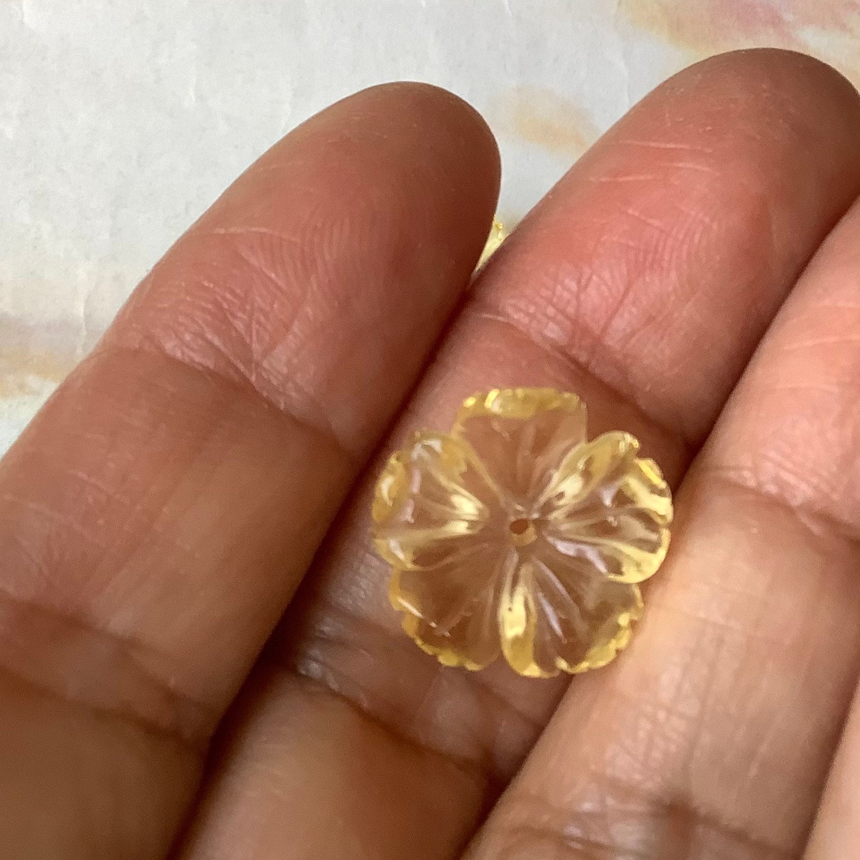 2 Carved Flower Citrine Beads 15mm Citrine Beads Natural | Etsy