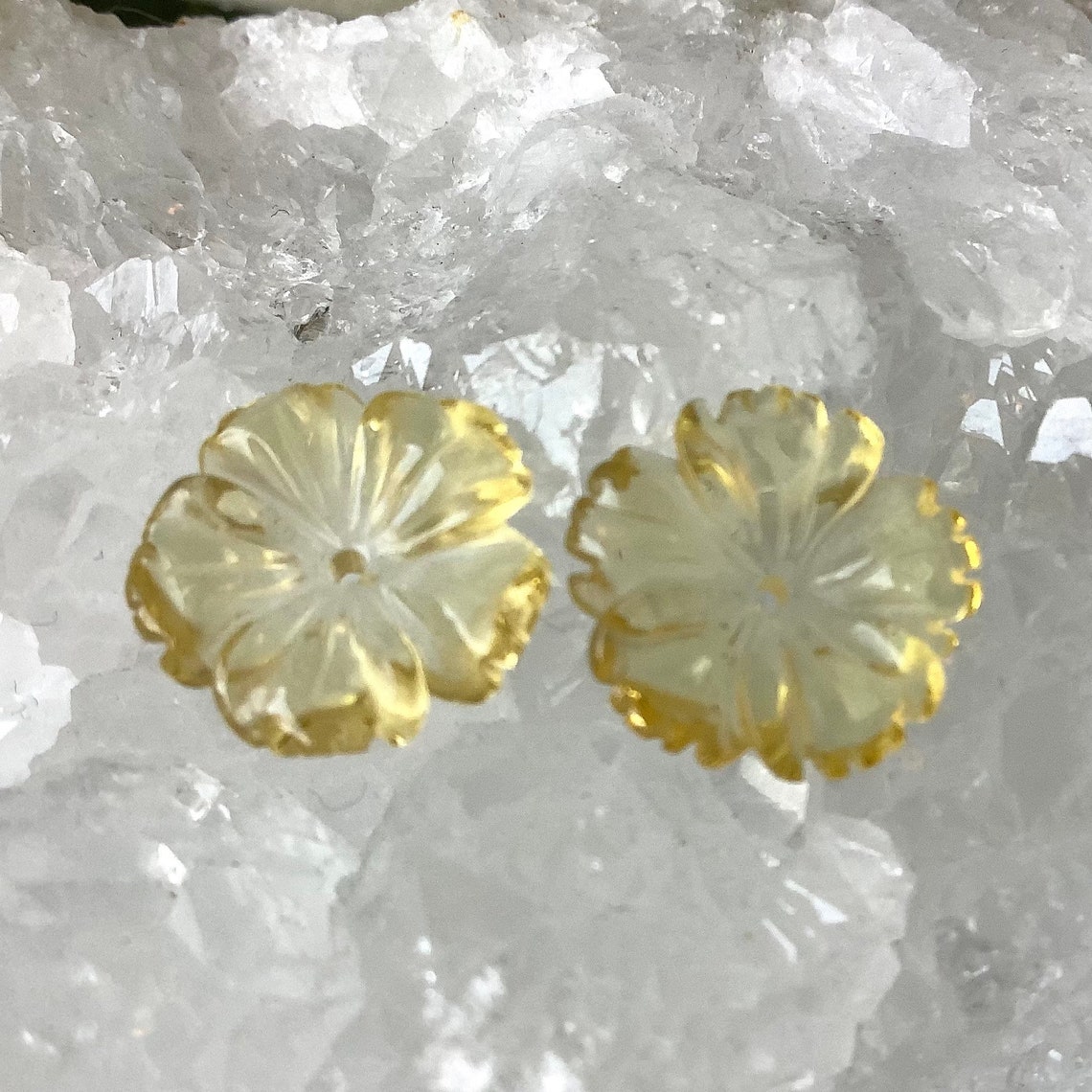 2 Carved Flower Citrine Beads 15mm Citrine Beads Natural | Etsy