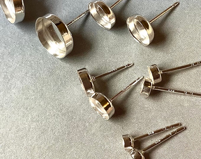 Sterling Silver Round Bezel Stud Blanks,3mm, 4mm, 5mm, 6mm, 8mm, 10mm ...