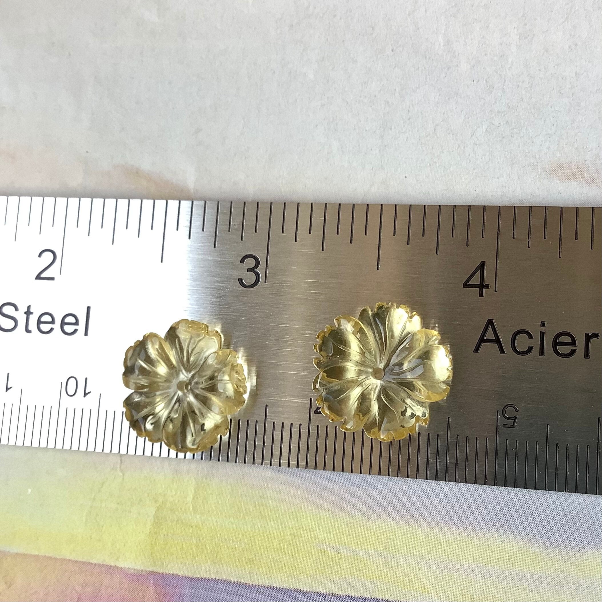 2 Carved Flower Citrine Beads 15mm Citrine Beads Natural | Etsy