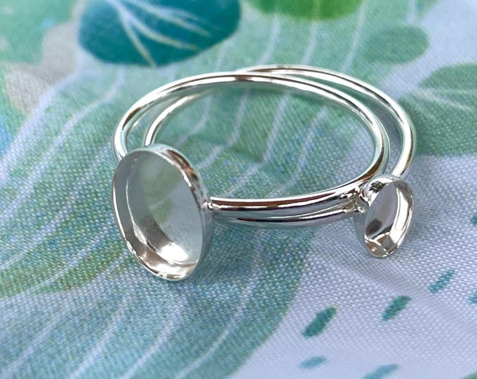 Oval Bezel Cup Sterling Silver Ring Blanks, Round Wire Ring Shank in 18 ...