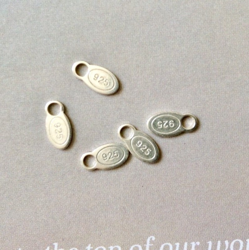 5 Sterling Silver Tag, 925 Tag, Stamped 925 Label, Oval Sterling Silver ...
