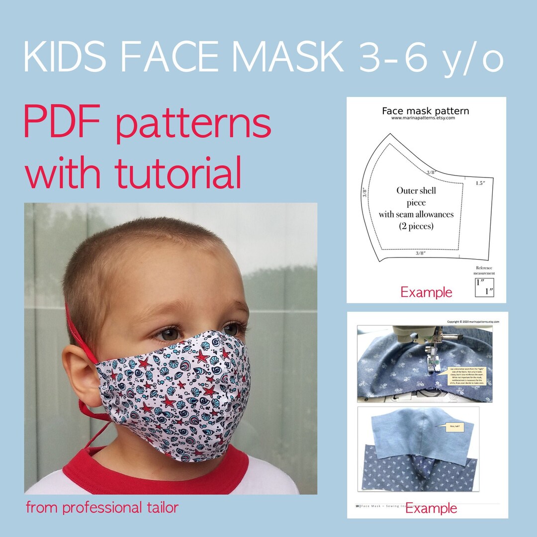 Kids Face Mask Pattern 3-6 Y/o PDF Sewing Pattern Mask for Children ...