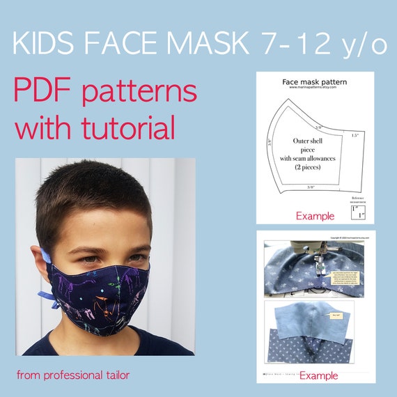 Kids Face Mask Pattern Pdf 7-12 Y/o Face Mask With Filter | Etsy