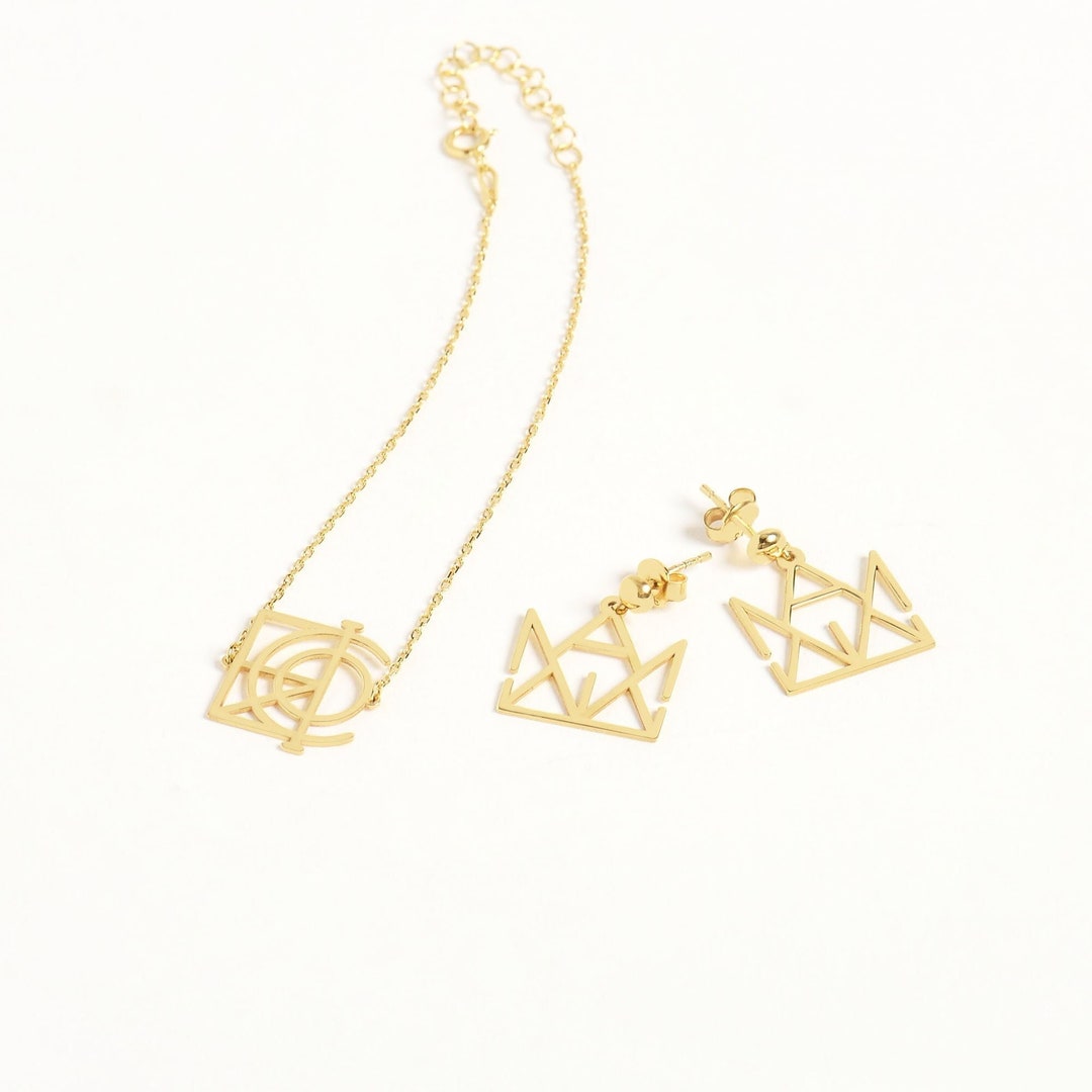 14k Gold Personalized Name Logo Bracelet Handmade Name Logo Earrings