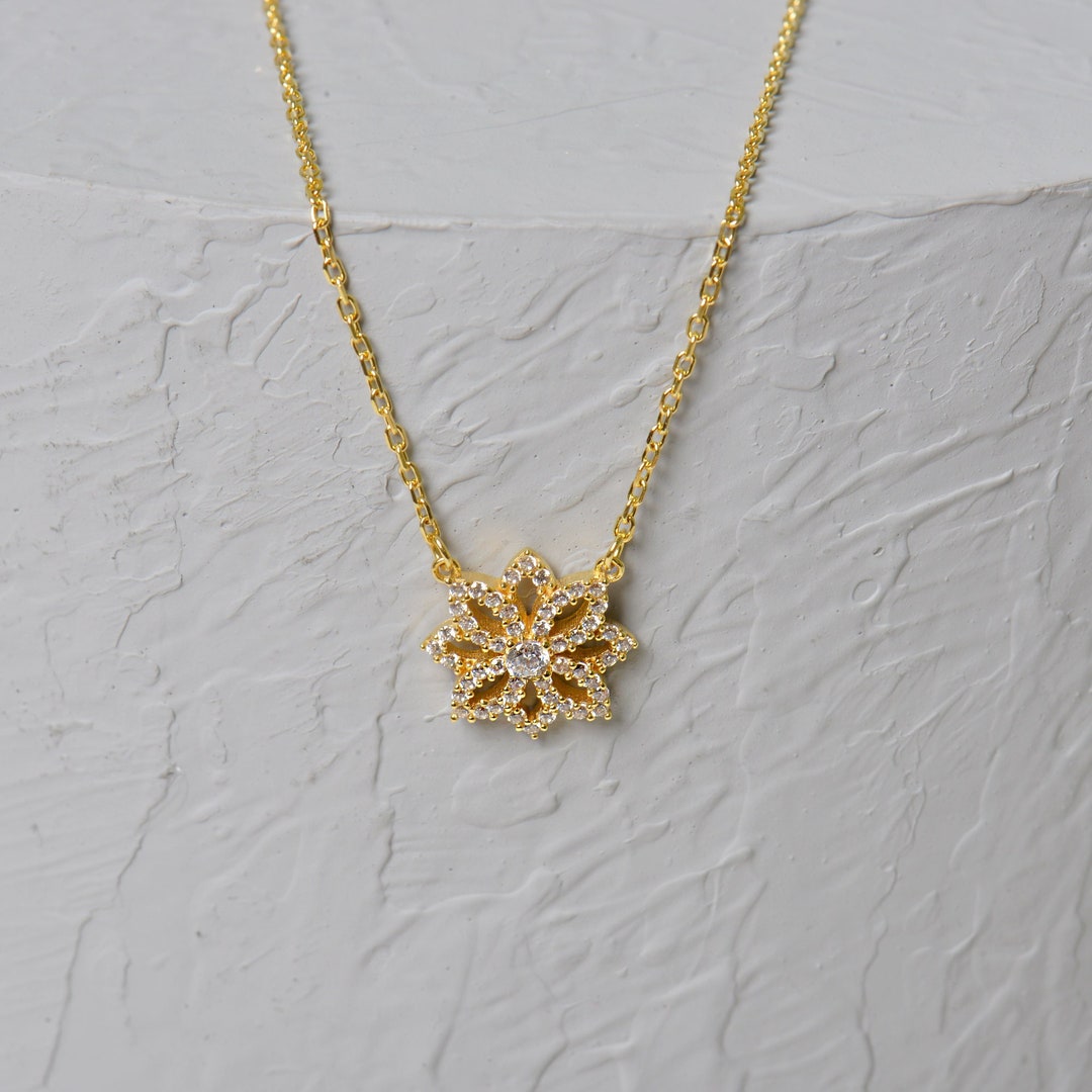 Diamond Lotus Necklace, 14K Gold Diamond Lotus Necklace, Lotus Pendant ...