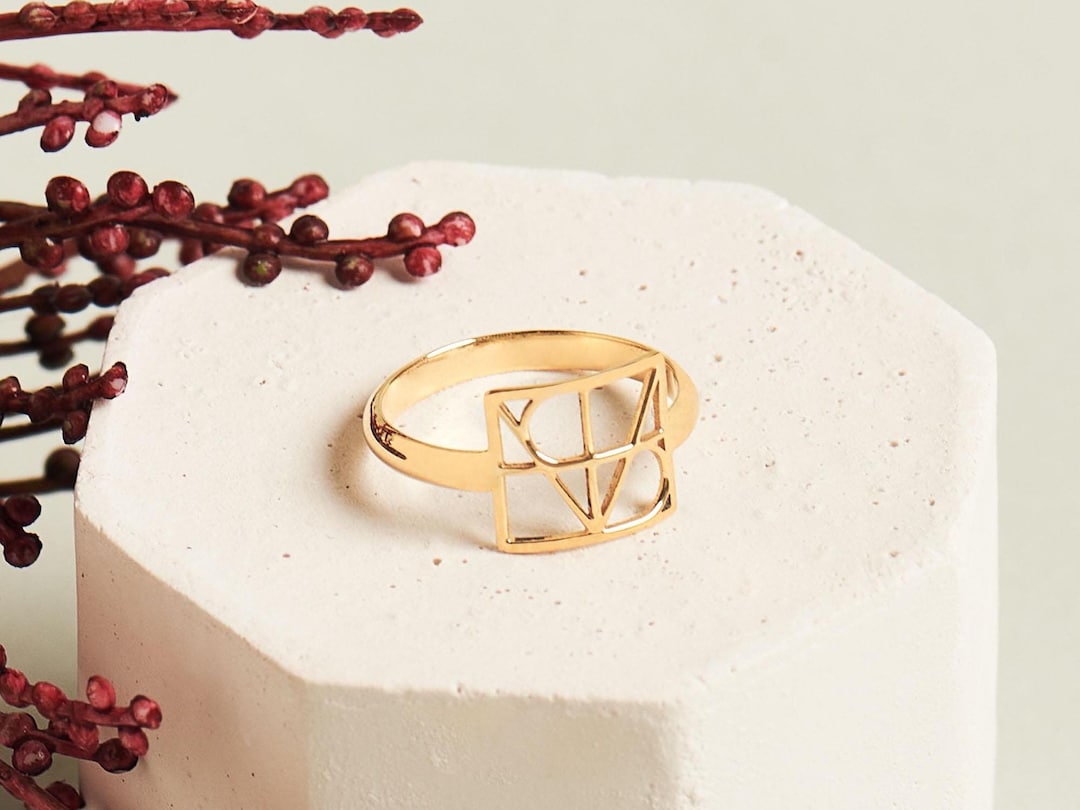 Name Logo Ring, Custom Shape Ring, Gift for Her, Logo Ring, 14K Gold ...