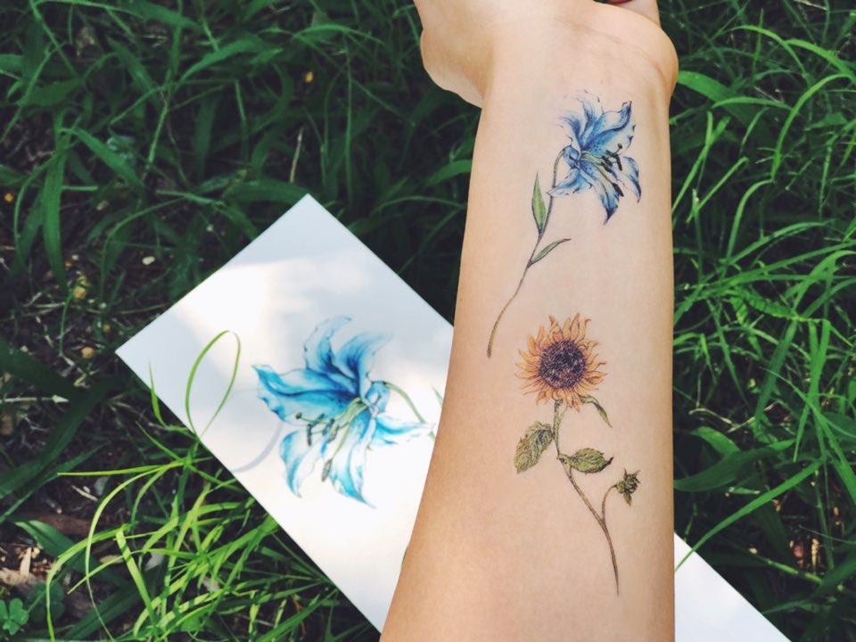 Flower Temporary Tattoos Set of 8 Flower Tattoos Lavender | Etsy