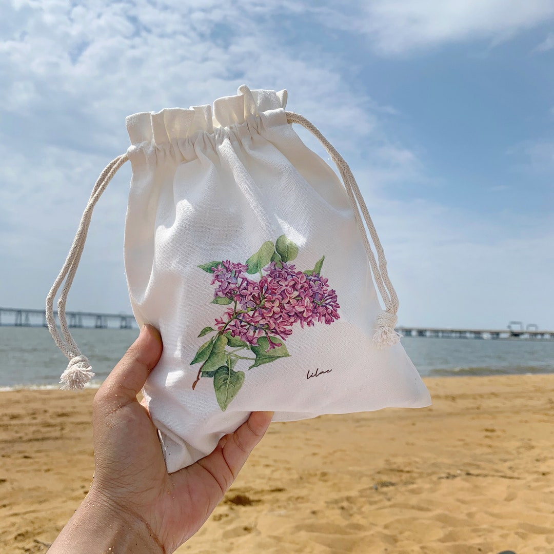 Lilac Flower Purse Flower Canvascute Drawstring Pouch 7x9in - Etsy
