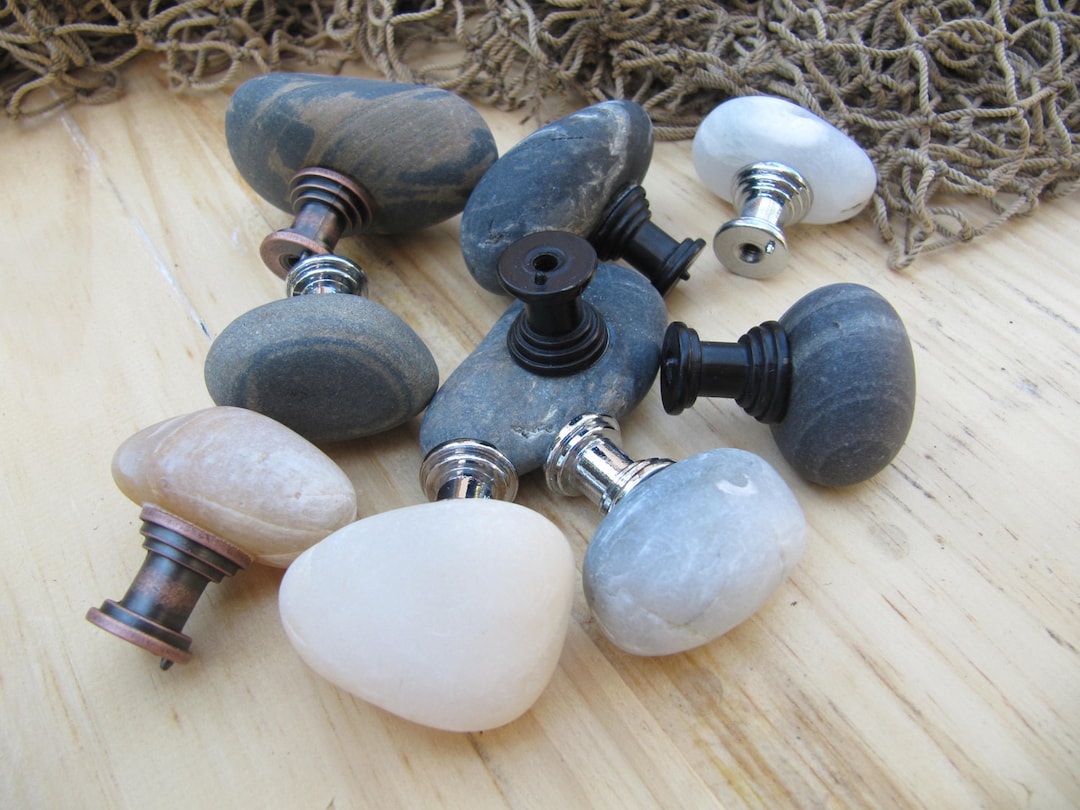 Beach Stone Drawer Knobs: Nautical Decor Cabinet Pulls - Etsy