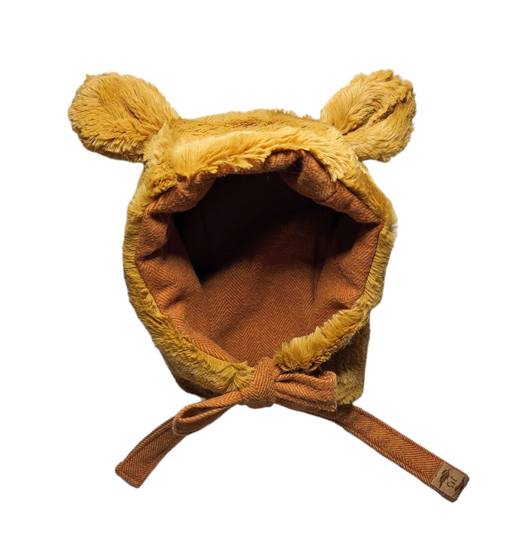 Honey Bear Bonnet, Fluffy Bear Hat, Baby Winter Bonnet, Baby Fur Hat ...