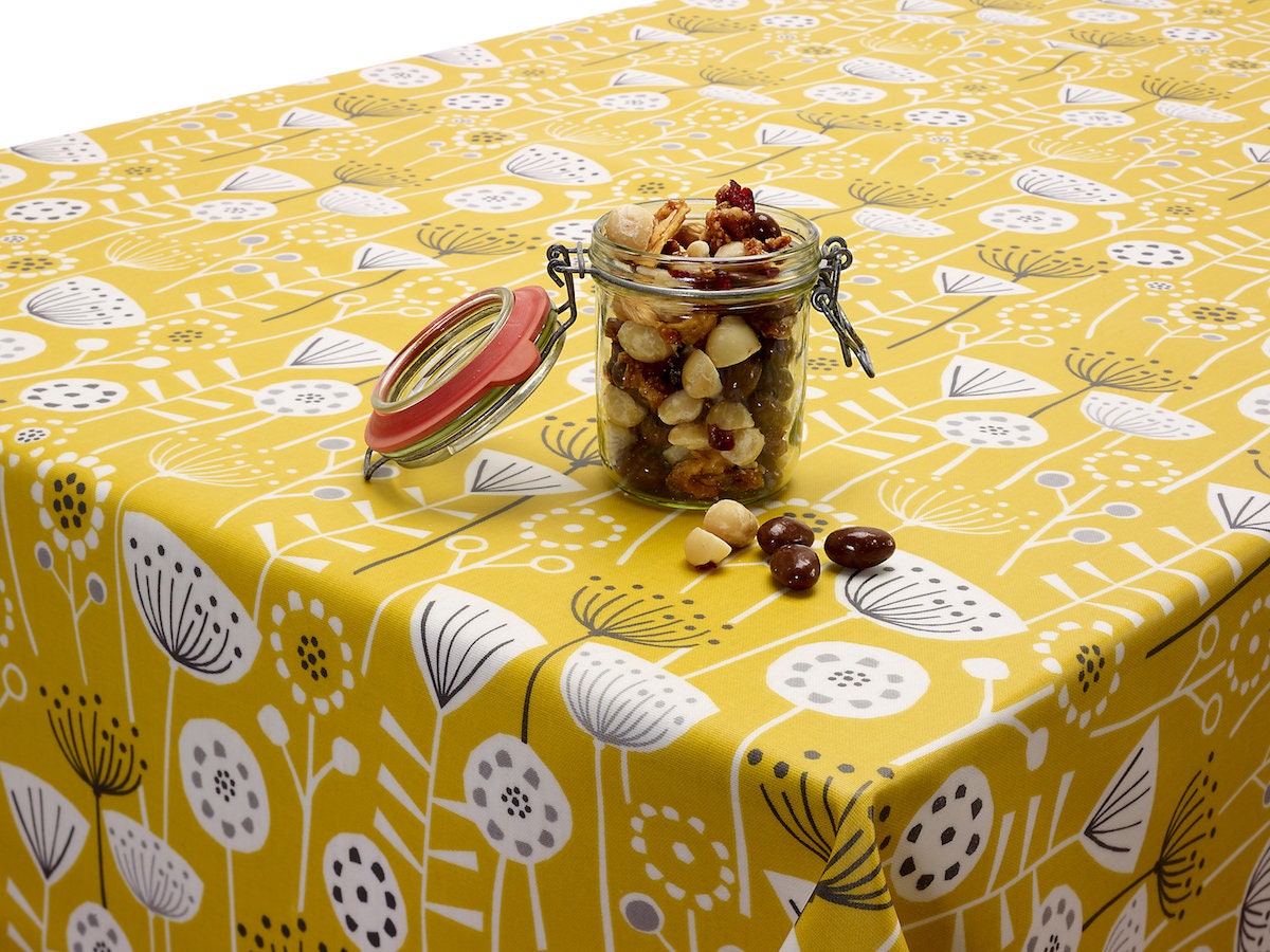 Oilcloth Wipe Clean Tablecloth Fabric - Bergen Ochre Yellow ...