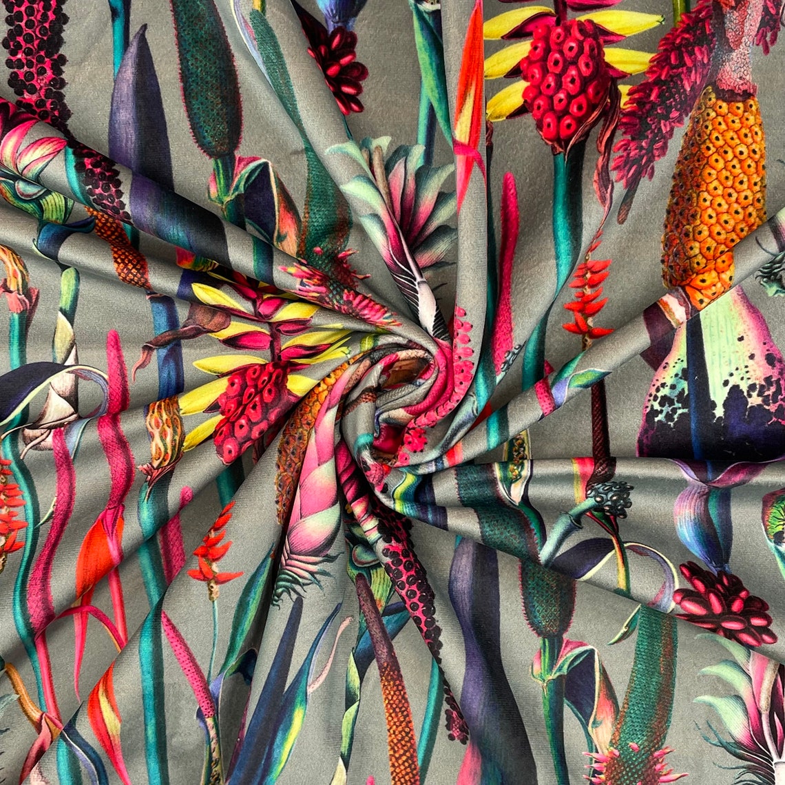 Curtain Velvet Dove Grey Tropical Botanical Floral Curtain and ...