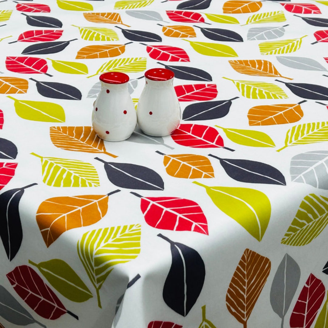 Oilcloth Wipe Clean Tablecloth Fabric, Cherry Leaf Matt Finish Wipe ...