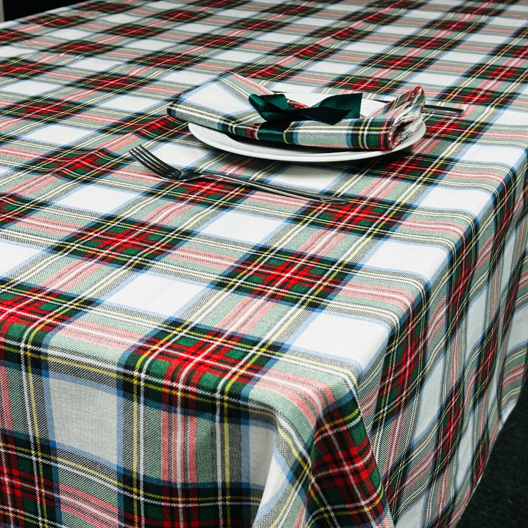 Christmas Fabric Tablecloth-cream, Red and Green Tartan Checked-small ...