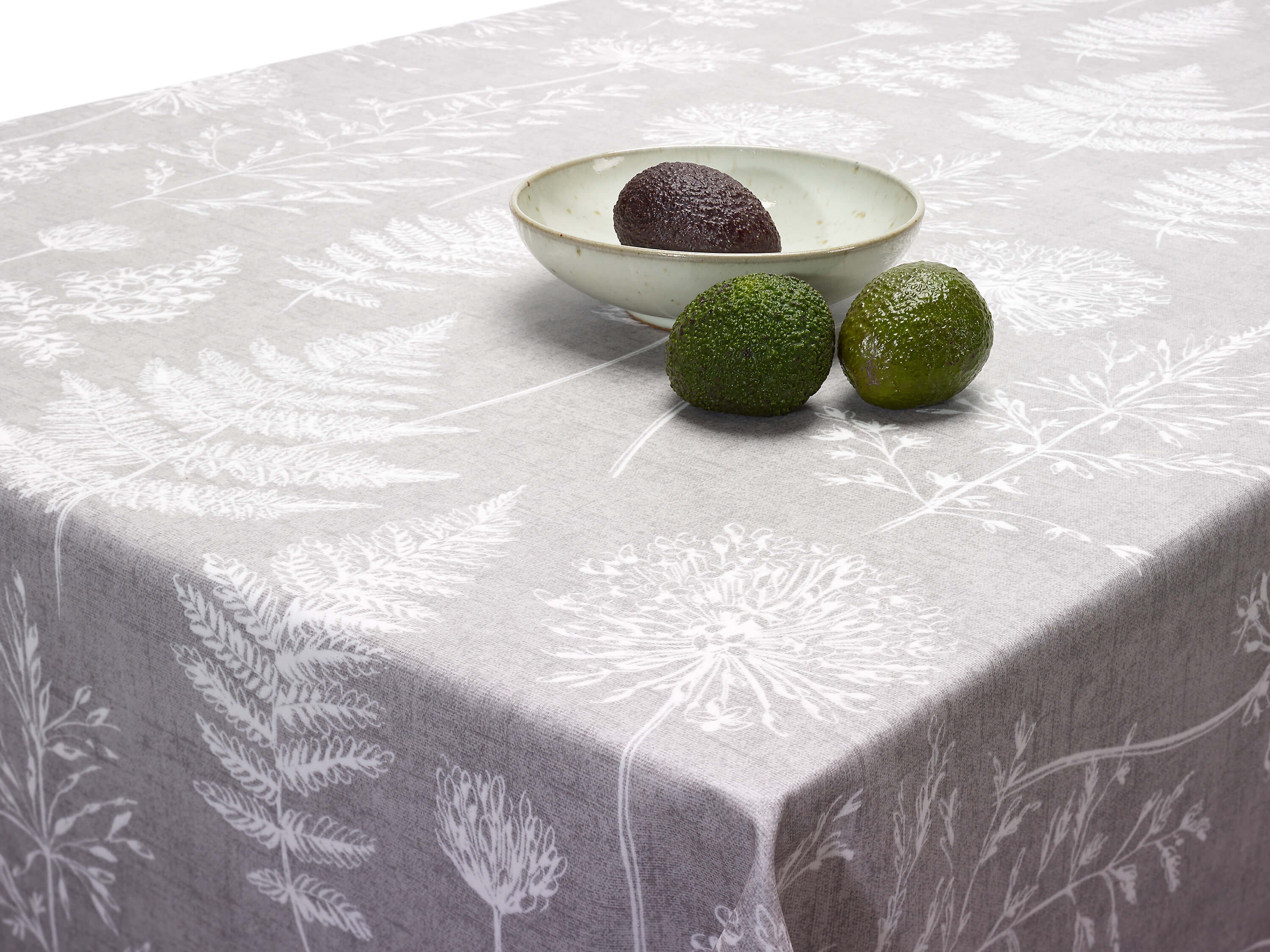 Oilcloth Wipe Clean Tablecloth Fabric - Chervil Dove Grey Meadow Ferns ...