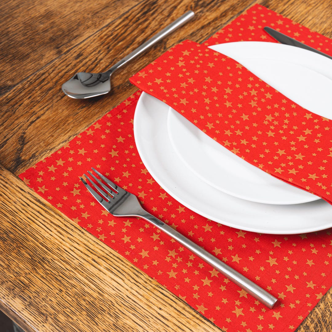 Red & Gold Star Christmas Placemats – Handmade Holiday Table Setting ...