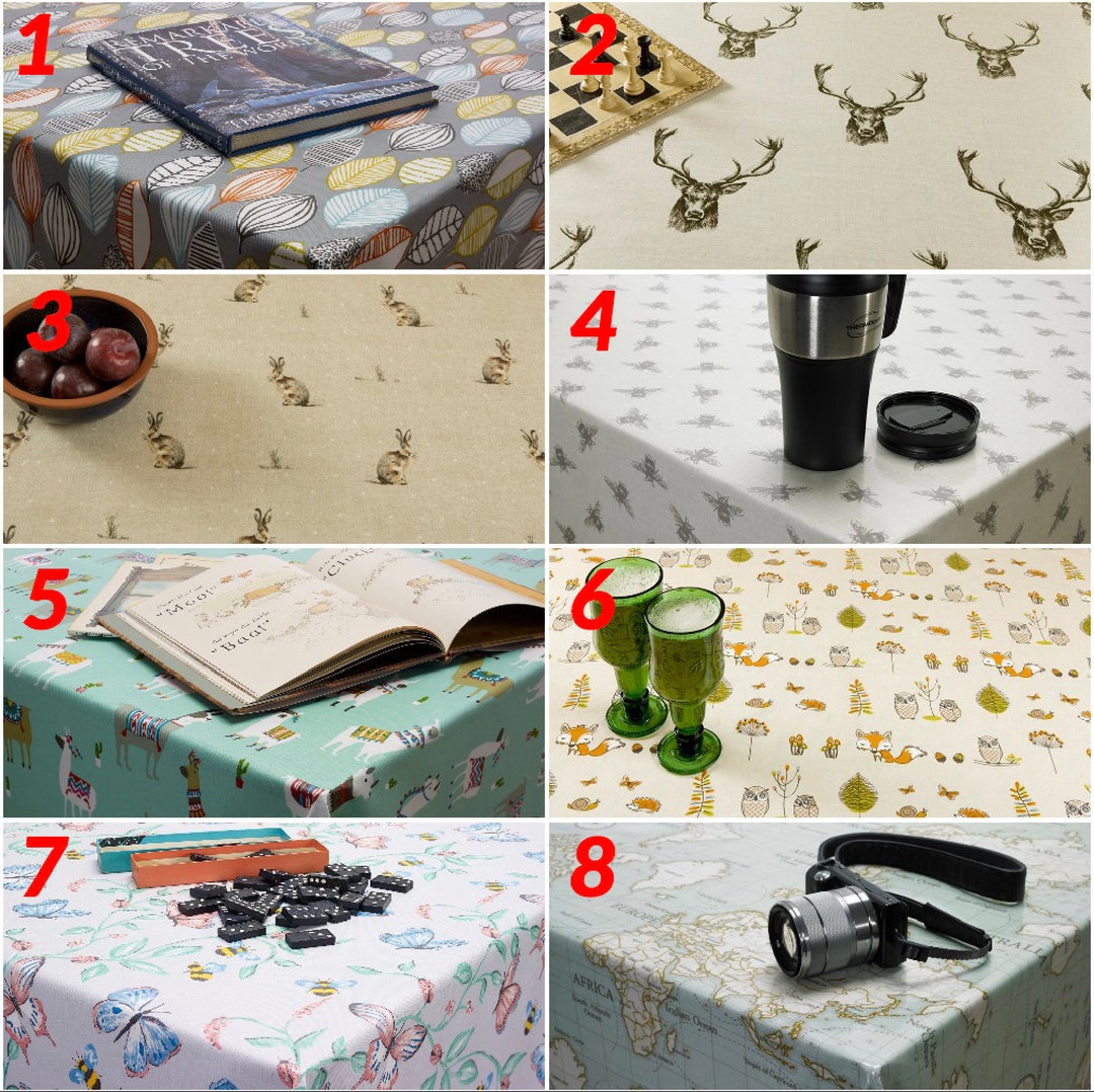 100% Cotton Oilcloth PVC Vinyl Wipe Clean Tablecloth 132cm Table Cover ...