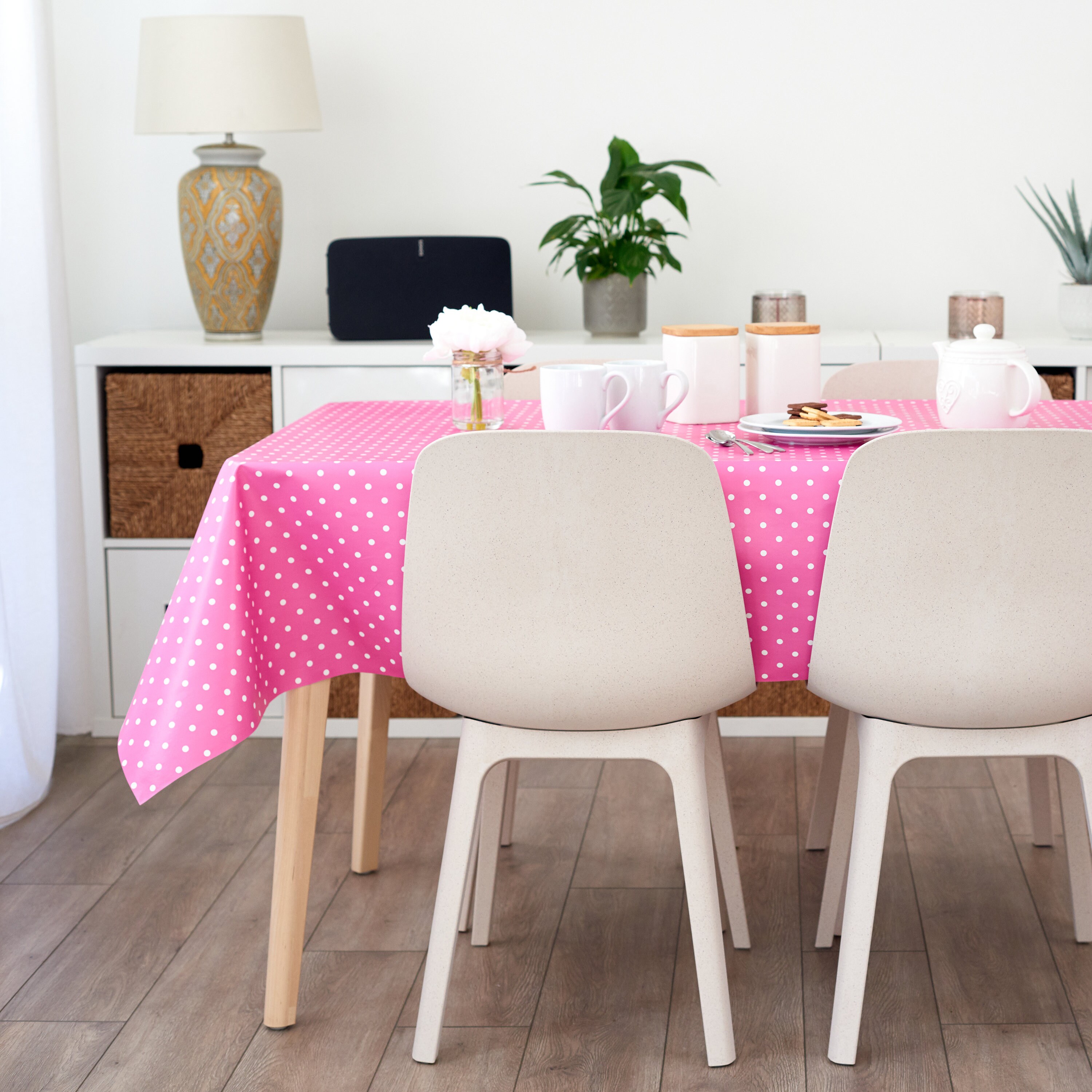 Pink and White Small Polka Dot PVC Vinyl Wipe Clean Tablecloth | Etsy