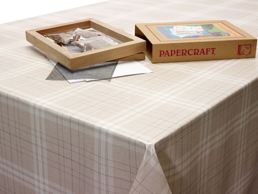 Beige White Tartan Wipe Clean PVC Vinyl Wipe Clean Tablecloth Wipe ...