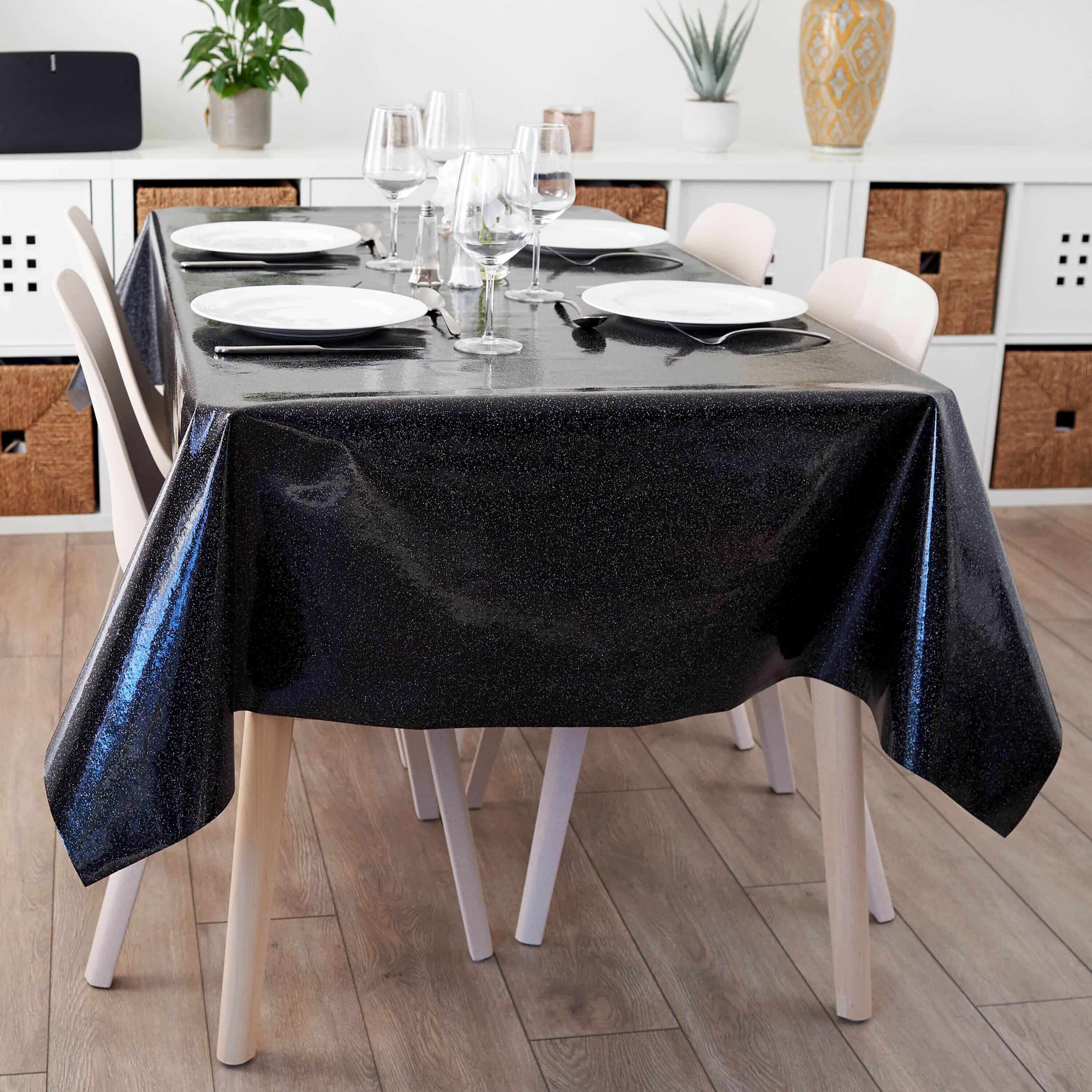 PVC Vinyl Wipe Clean Tablecloth - Black Glitter Glittery Sparkle ...