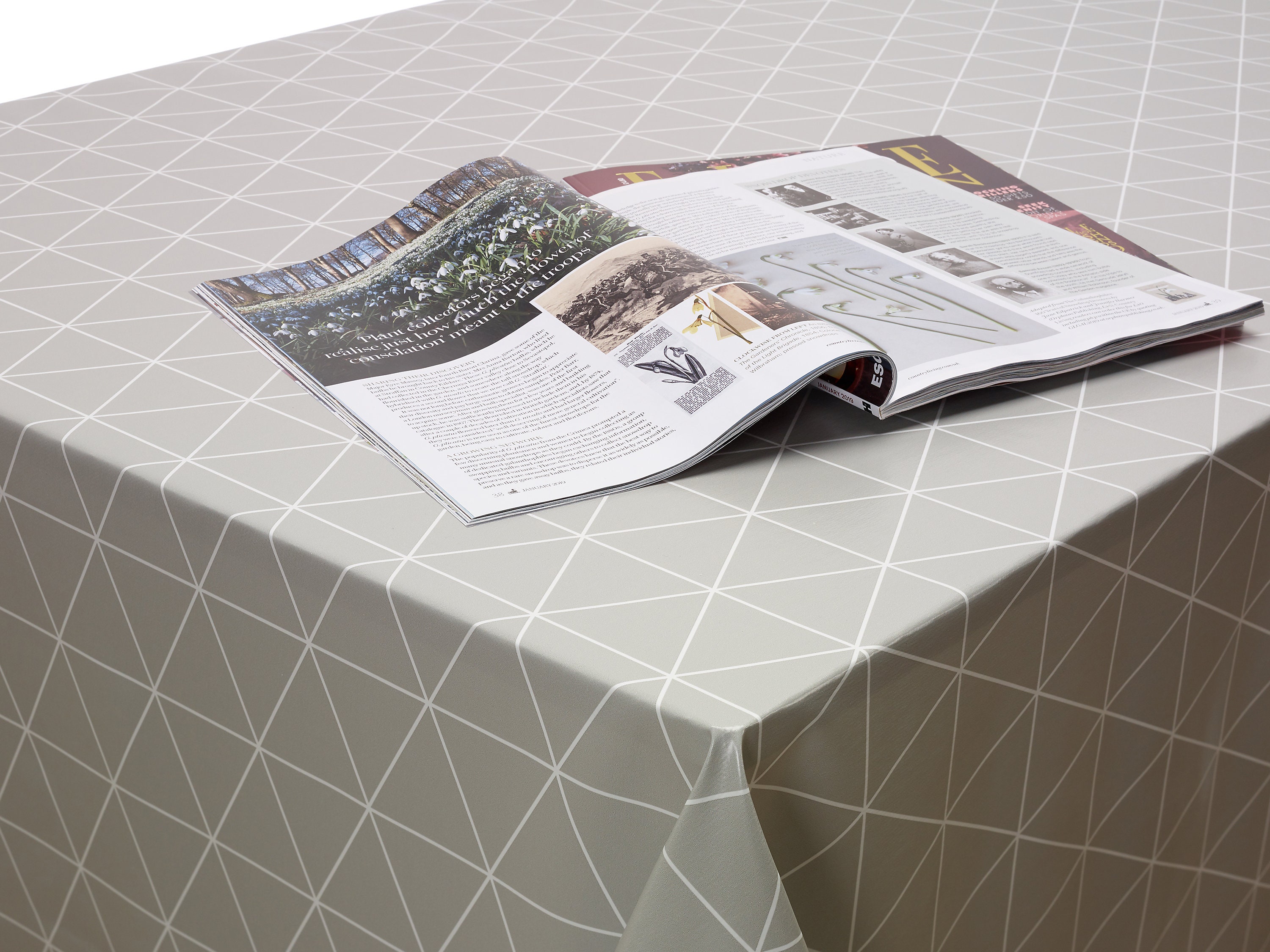 PVC Vinyl Wipe Clean Tablecloth - Grey Geometric Triangles - Round ...