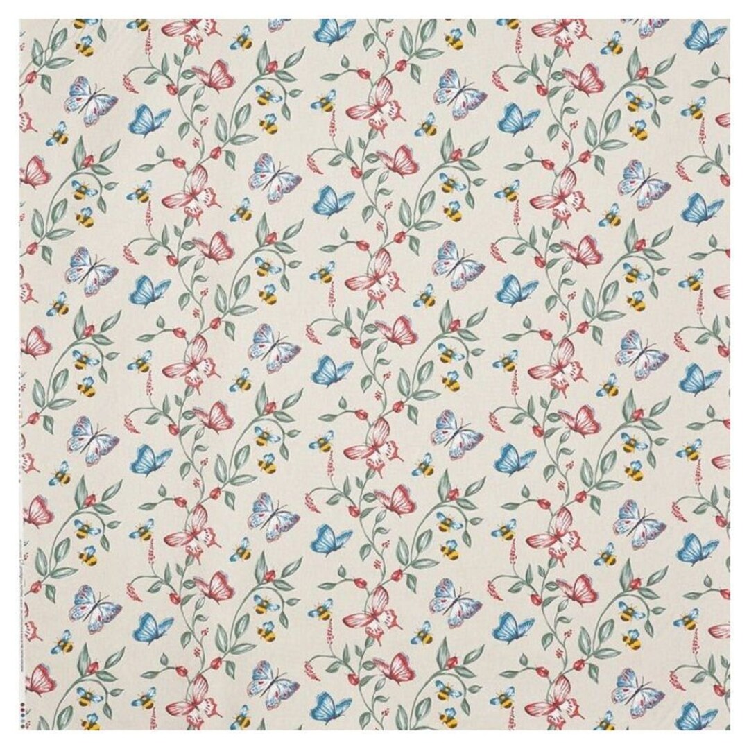 Oilcloth Wipe Clean Tablecloth Fabric, Natural Butterflies Bees Floral ...