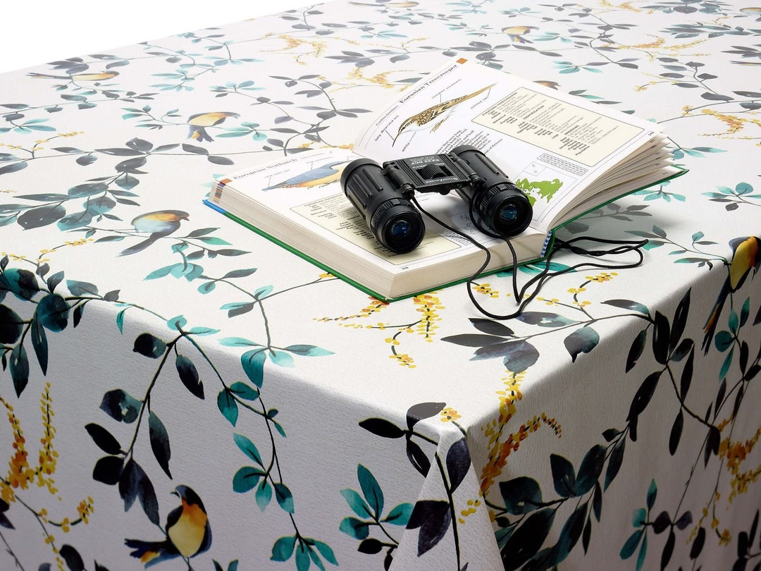 Yellow and Duck Egg Leaves and Birds PVC Vinyl Wipe Clean Tablecloth ...