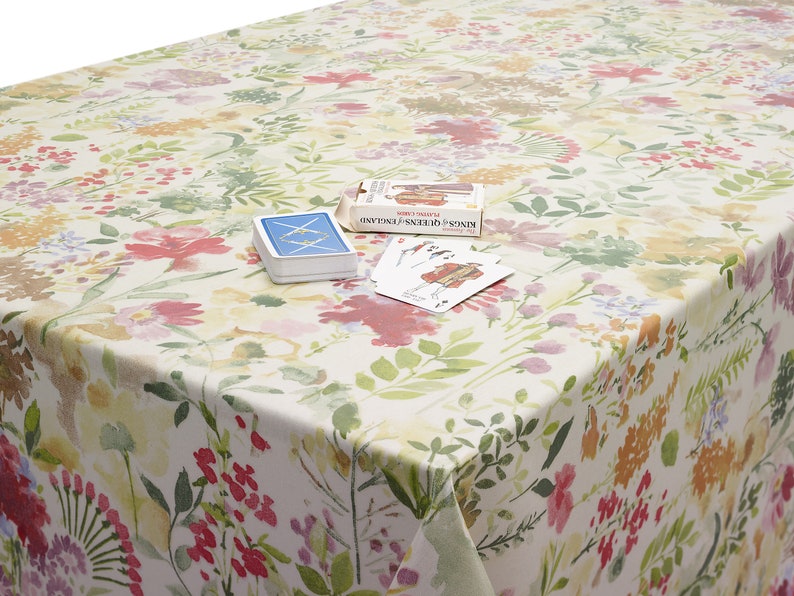 Oilcloth Wipe Clean Tablecloth Fabric - Multi Floral Watercolour ...