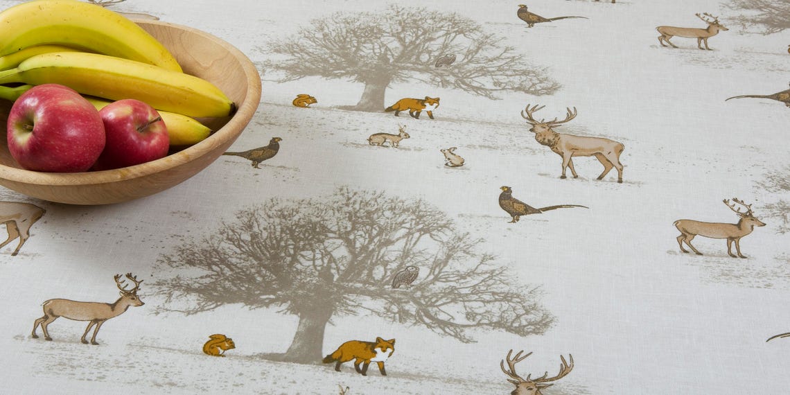 Oilcloth Wipe Clean Tablecloth Fabric Beige Stags Pheasants - Etsy UK