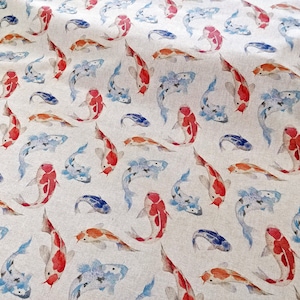 Koi Carp Fish Poly Linen Fabric - Crafting Material - Fat Quarter ...