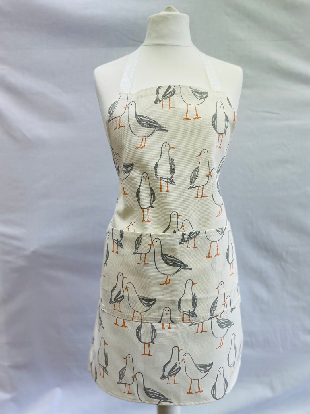 Natural Seagulls 100% Cotton Fabric Apron Handmade-double Pockets and ...