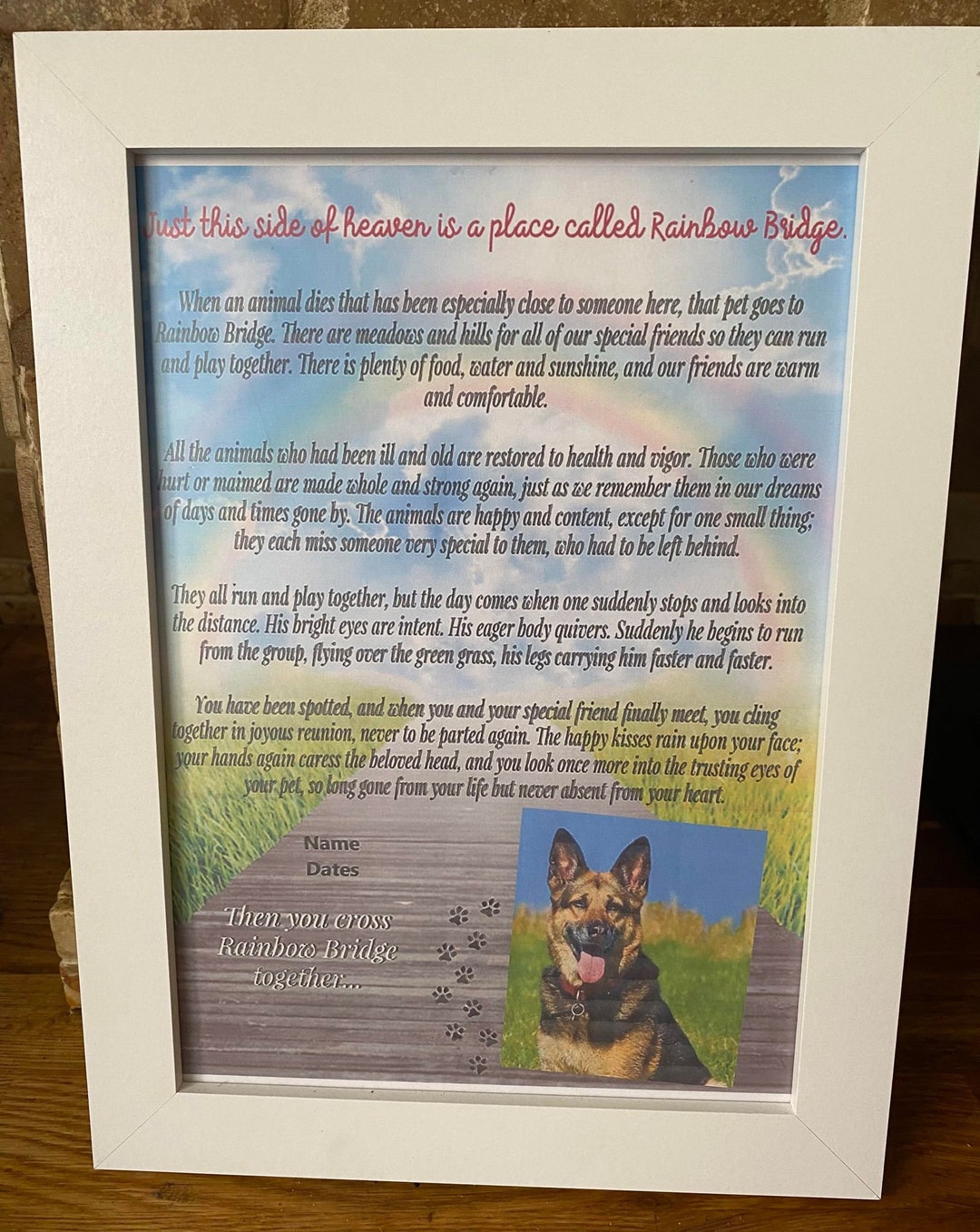 Personalised Rainbow Bridge Poem Frame - Etsy UK