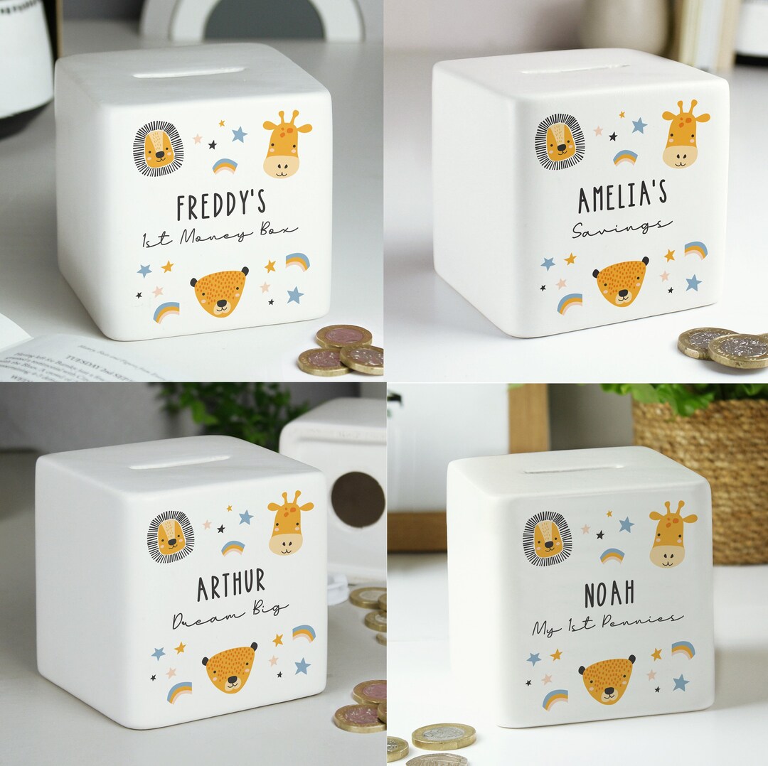 Personalised Scandi Safari Animals Ceramic Square Money Box - Etsy