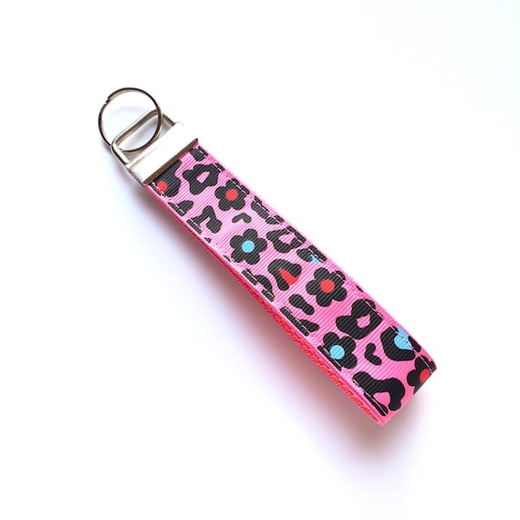 Pink Leopard Key Fob Wristlet Fabric Key Ring for Women - Etsy