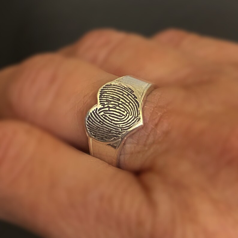 Fingerprint Ring, Sterling Silver Heart Shape Custom Imprint, Memorial ...