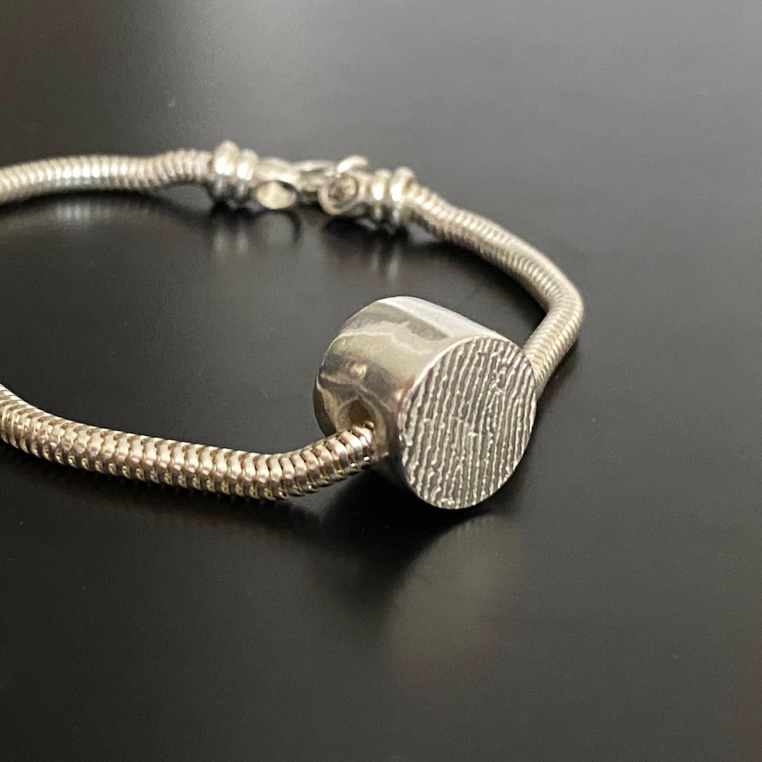 Sterling Silver Bracelet W/ Pandora Style Fingerprint Round Shaped ...