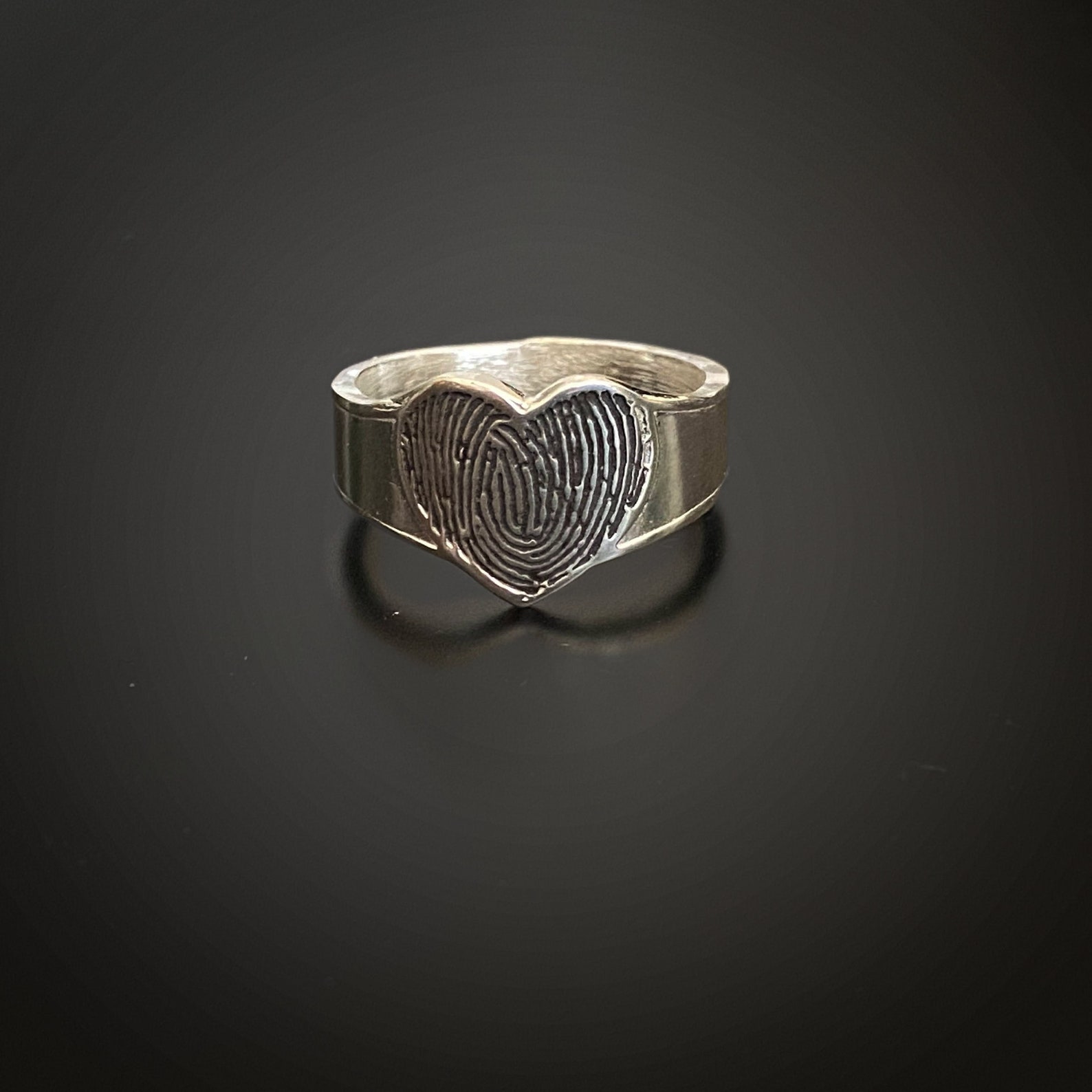 Fingerprint Ring, Sterling Silver Heart Shape Custom Imprint, Memorial ...