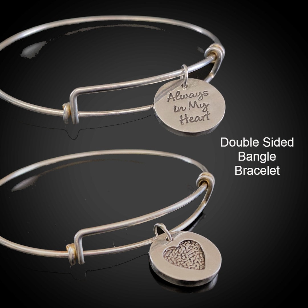 Sterling Silver Fingerprint Charm on Adj. Bangle Bracelet W/ Always in ...