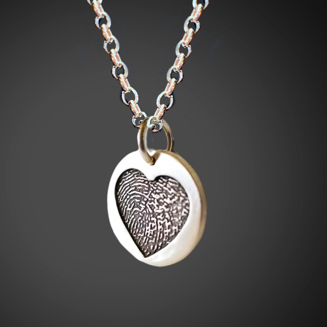Sterling Fingerprint Necklace, Engraved Custom Imprint is Recessed in ...