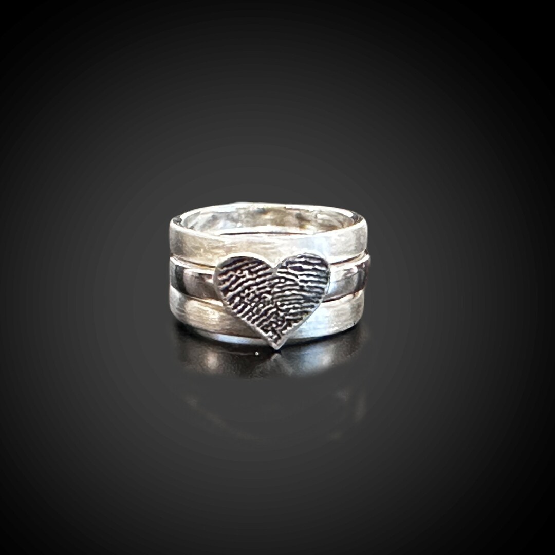Wide Fingerprint Ring W/ 3 Sterling Silver Stacking Bands Personalized ...