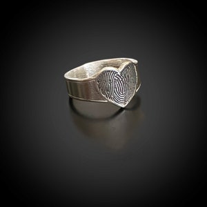 Fingerprint Ring, Sterling Silver Heart Shape Custom Imprint, Memorial ...