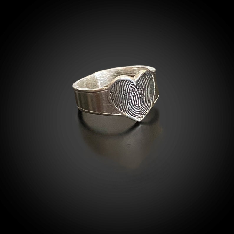 Fingerprint Ring, Sterling Silver Heart Shape Custom Imprint, Memorial ...