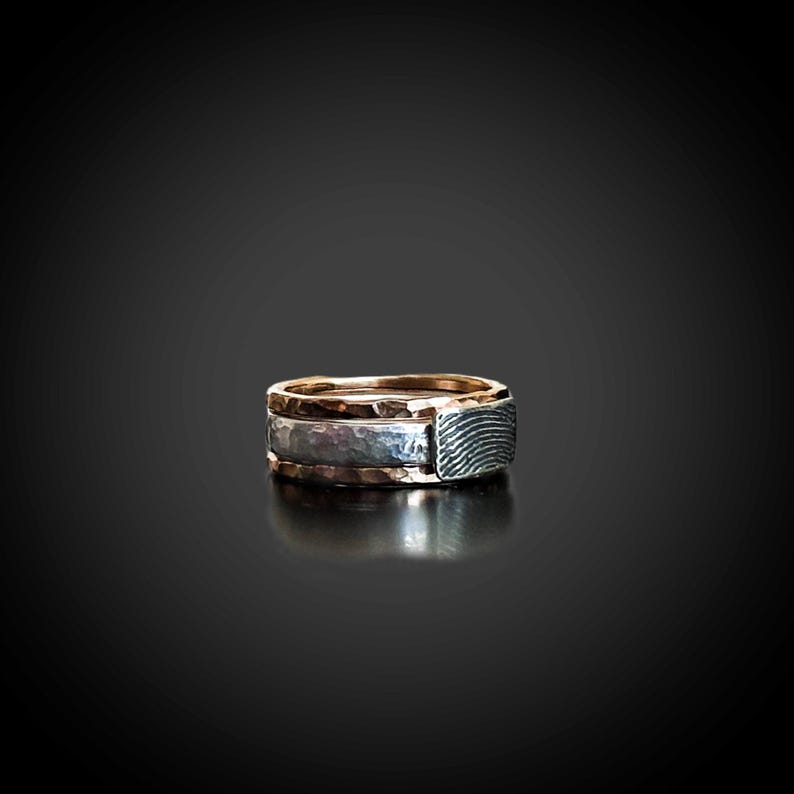 Fingerprint Ring, Custom Memorial Jewelry, Engraved, Mixed Metal, Grief ...