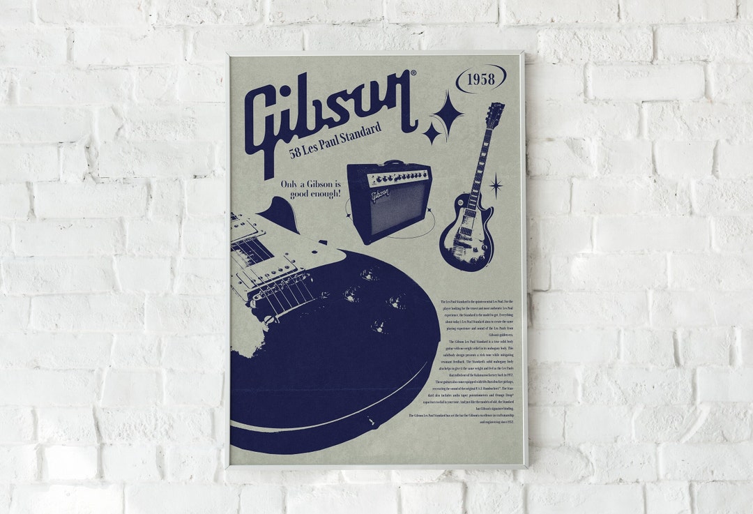 Retro Poster, Electric Guitar Poster, Vintage Aesthetic, Monochrome ...