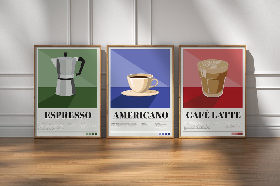 Coffee Poster Set of 3, Espresso Print, Americano Print, Cafe Latte ...