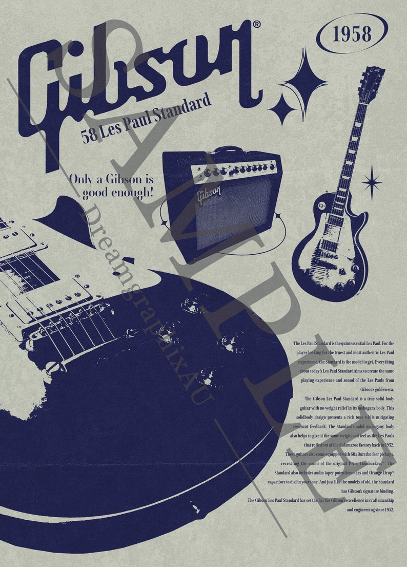 Retro Poster, Electric Guitar Poster, Vintage Aesthetic, Monochrome ...