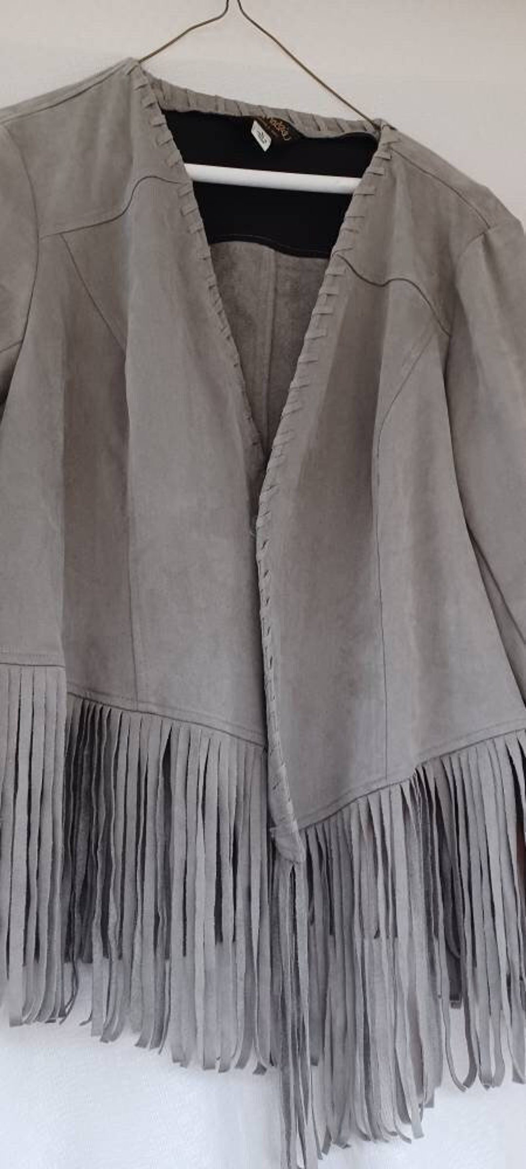 Fringed Jacket Bob Mackie Jacket Microfiber Fringed Gray Jacket Boho ...